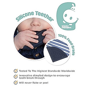 Cheeky Chompers Neckerchew Teething Bib (Preppy Stripes), 2-in-1 Bandana Style Dribble Bib w/Food Grade Silicone Teether, Baby & Toddler, Innovative Dimple Design Soothes Gums, 3-Layer Absorbent Bib