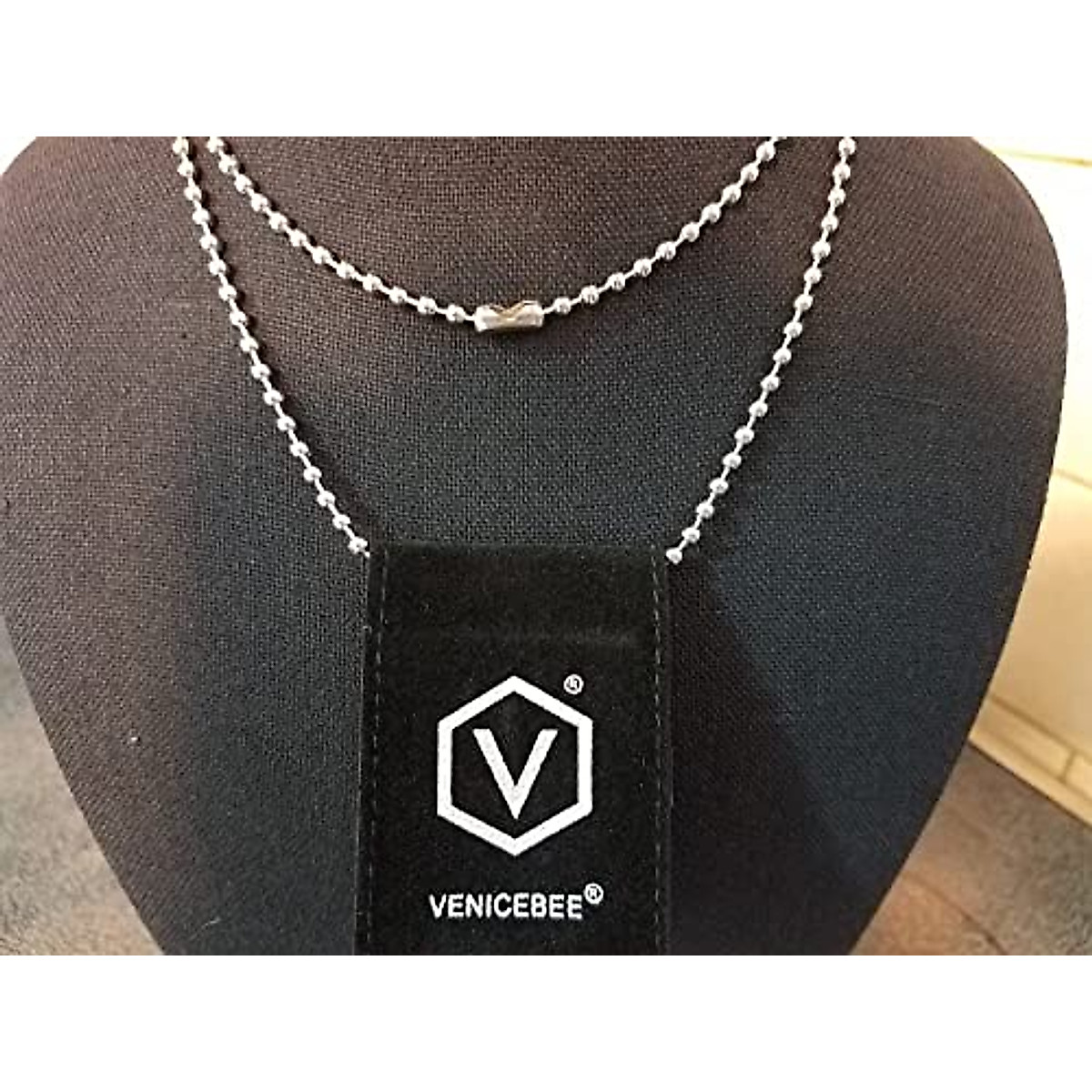 VENICEBEE Best Stainless Steel Ball Chain Medical Grade 316L Surgical Metal Long Dog-Tag ID Military Necklace 28" INCHES 2.4MM Wide Resizable Standard Chain 28 inch + Pouch HYPOALLERGENIC LEAD-FREE