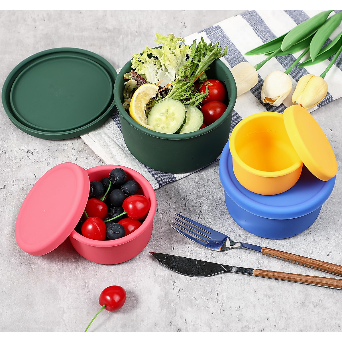 Webake Silicone Food Storage Containers with Lids, Large Nesting Portion Control Containers for Lunch Snack, Set of 4 (3oz,6oz,12oz,20oz)