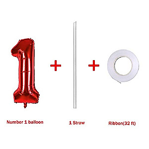40 Inch Jumbo Red Number 1 Balloon Giant Balloons Prom Balloons Helium Foil Mylar Huge Number Balloons for Birthday Party Decorations/Wedding/Anniversary
