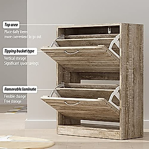 AGOTENI Shoe Cabinet with 2 Flip Drawers, Shoe Storage Organizer with 2-Tier Shelf for Entryway, Freestanding Shoe Rack Storage Organizer (Natural)