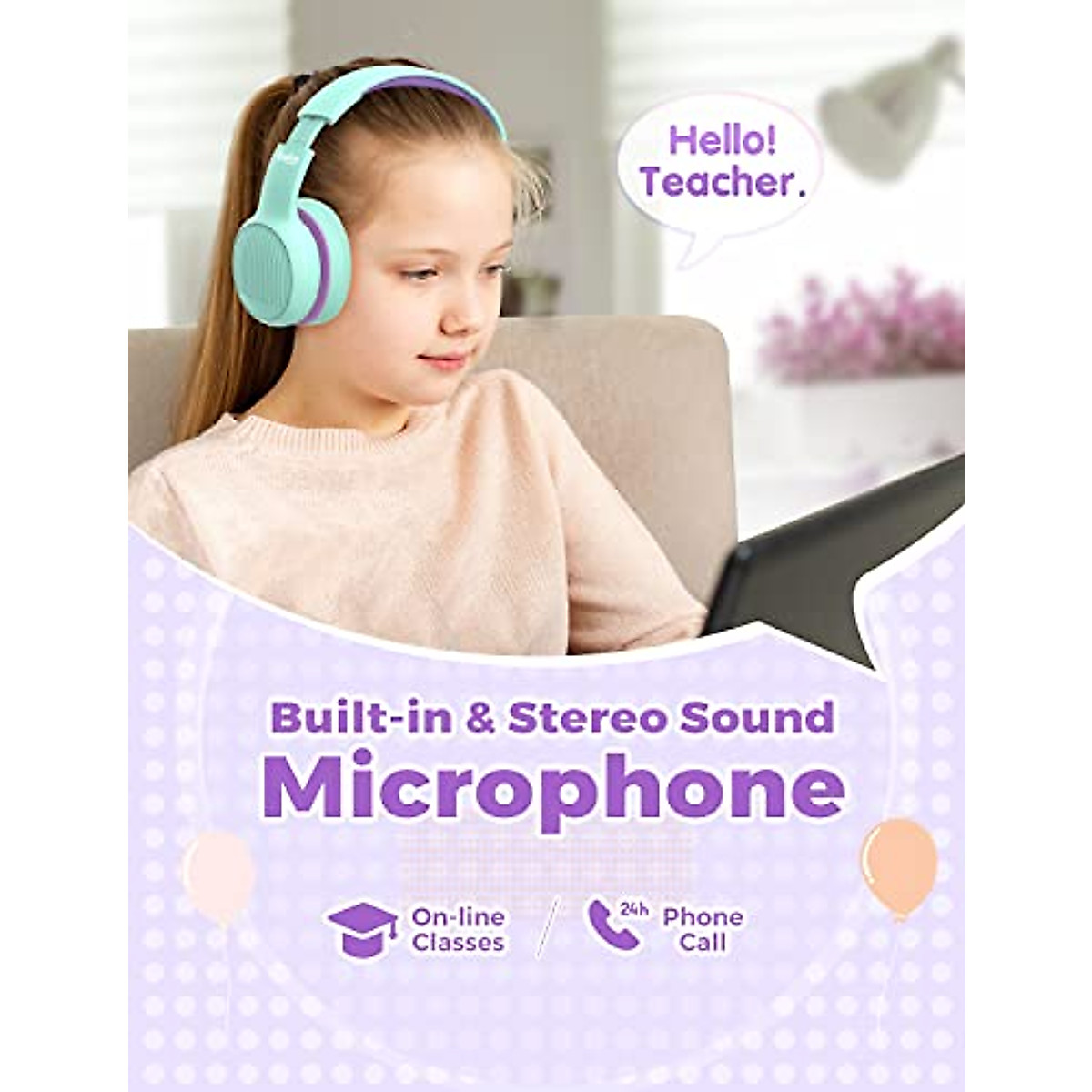 gorsun Premium Kids Headphones with 85/94dB Volume Limited, Wireless Headphones for Kids for School, Kids Bluetooth Headphones Over Ear with Built-in Microphone, Wired/Wireless, Adjustable (Green)