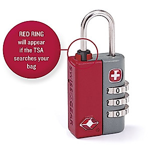 SwissGear TSA-Approved Travel Sentry Combination Luggage Lock with Resettable Combo and Inspection Indicator, Red, One Size