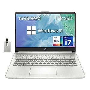 HP 14" FHD Thin & Light Laptop, Intel Core i7-1195G7, 16GB RAM, 1TB PCIe SSD, Intel Iris Xe Graphics, True Vision HD Camera, Backlit Keyboard, Wi-Fi 6, Bluetooth, Win 11, Silver, 32GB USB Card