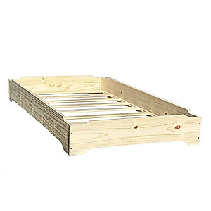 Stackable Bed - Single Bed - Twin Wooden Bed Floorbed Frame Unfinished -Easy to Assemble Solid Pine Wooden Bed Frame