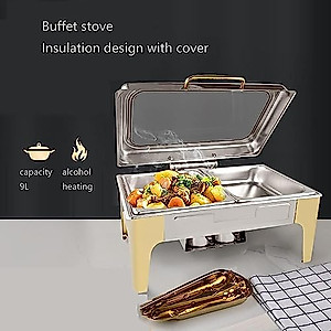 Food Warming Buffet Servers - Stainless Steel Buffet Hot Plates, Table Buffet Heaters, Covered Servers, Food Warmers for Party Buffets, Fondue Buffet Sets.(Size:9L,Color:semi-Gilding) (Semi Gilding)