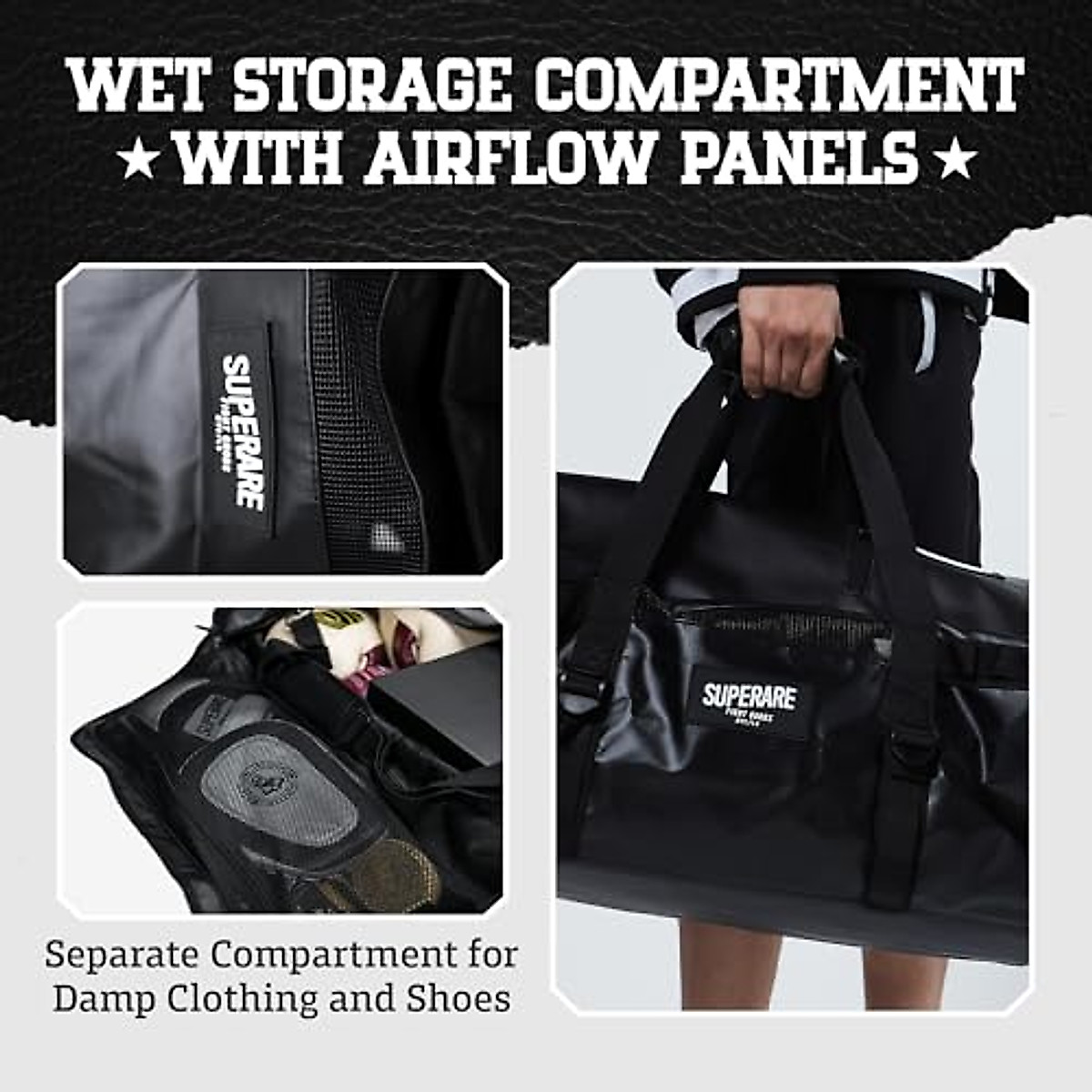 Superare Enorme Gear Bag – Versatile Gym Bag, Backpack Duffle Bag Combo, Ideal Boxing Duffle Bag or Duffle Bag for Men with Ventilation and Moisture-Resistant Fabric - Black