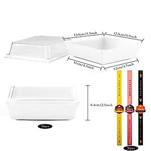 Mini Cake Box,50 Pcs 4.5 Inch Clear Plastic Mini Cupcake Box Muffins Box Cookies Dome Box Mooncake Box Small Single Muffin Dessert Containers Holder Wedding Birthday Gift Box - Bonus 50 Pcs Stickers (White)