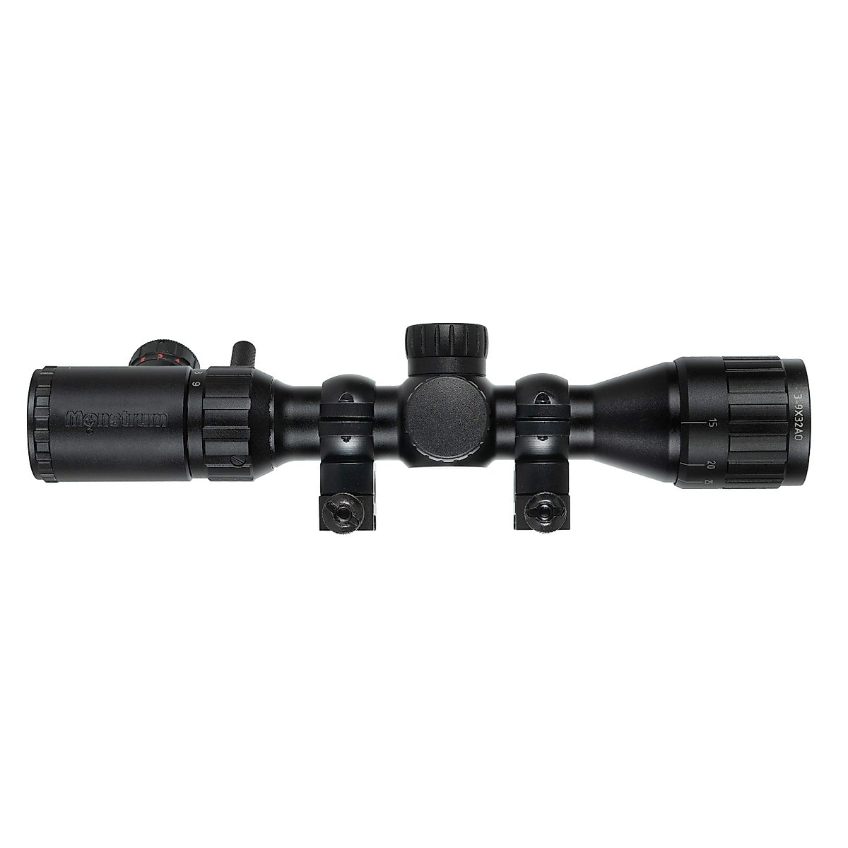 Monstrum 3-9x32 AO Rifle Scope with Illuminated Range Finder Reticle and Parallax Adjustment | Black