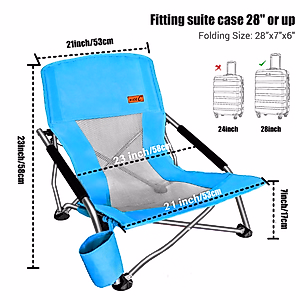 Nice C Adults Low Beach Chair, Sling, Folding, Portable, Concert, Kids, Boat, Sand Chair with Cup Holder & Carry Bag (2 Pack of Blue)
