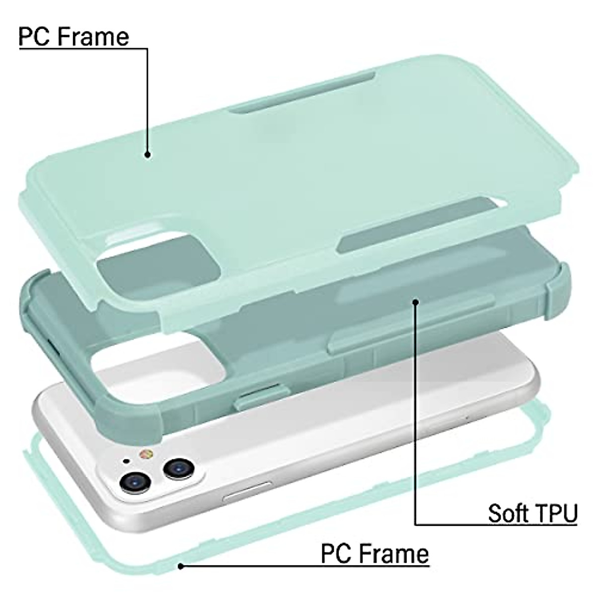 Sansunto for iPhone 11 Case Green, Silicone Durable Protective Cover Case, Shockproof Heavy Duty Full Body Hybrid Bumper Case, Drop Protection Defender for iPhone 11 for Women & Men(Green)