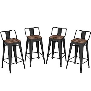 Andeworld Metal Bar Stools Set of 4 Kitchen Counter Stools Bristro Barstools Industrial Bar Stools (26 Inch, Black with Wooden Seats)