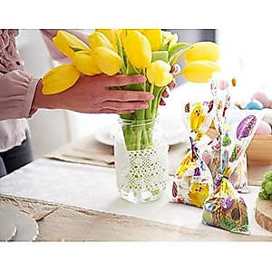 Hifunwu 120 Pack Easter Cookie Bags Easter Treat Bags Easter Cellophane Bags with Ties for Cookie Candy Easter Party Supplies