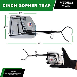 Cinch Gopher Trap - Professional-Grade Gopher Traps That Work Best, Heavy Duty, Reusable Rodent Trapping System - Ideal for Lawns, Gardens, Ranches, and More - Outdoor Use, Medium Size (3 Pack)