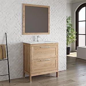 DAX Lakeside Engineered Wood and Porcelain Single Vanity with Onix Basin, 32", Oak