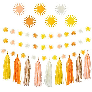 G1ngtar 53 Pcs Boho Sun Garland Tassel Banner Hippie Muted Sun First Trip Around The Sun Party Decoration Supplies Aesthetic Indoor Outdoor Artificial Felt Wall Decor for Birthday Baby Shower Wedding