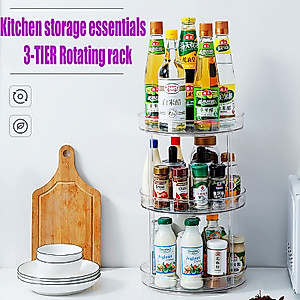3 Tier Lazy Susan Organizer, Raised Edge Swivel Organizer for Spices, Condiments, Round Clear Turntable Organizer for Cabinets, Countertops, Bathroom, Refrigerator, Dining Room Organizer,9.5 Inches