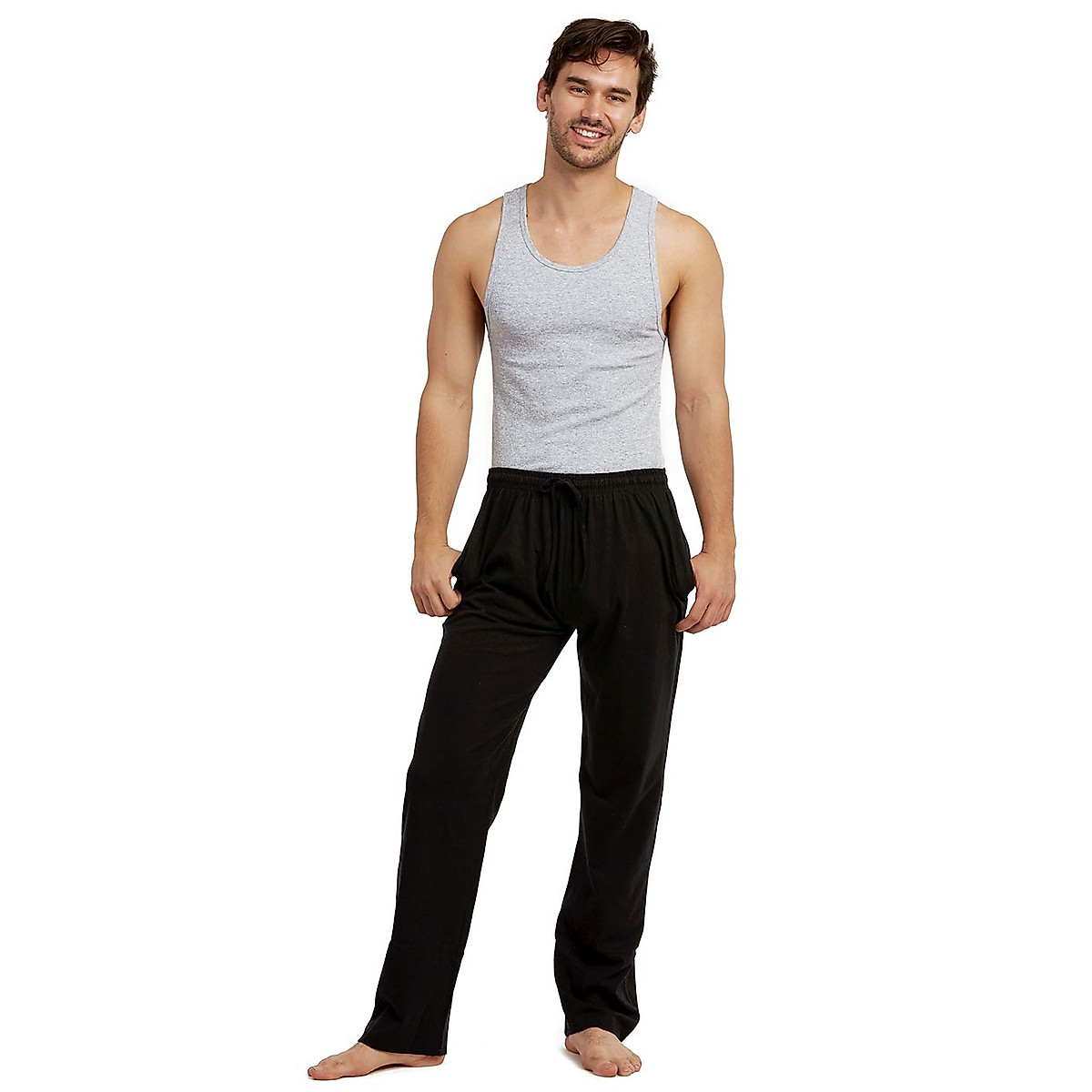 Men's Knitted PJ Cotton Pajama Pants (M, Black)