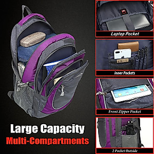 Backpack Bookbag for School College Student Sturdy Travel Business Hiking Fit Laptop Up to 15.6 Inch Multi Compartment Gifts for Men Women Night Light Reflective (Purple A)
