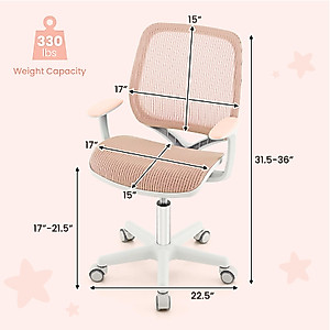 Costzon Kids Desk Chair, Height Adjustable Children Study Computer Chair with Armrests, Sit-Brake Casters, Swivel Mesh Task Chair for Boys Girls Teens Students, Kids Chair for Home, Office, School