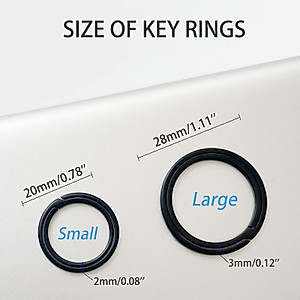 Autuveen Titanium Key Ring for Keychains,Black Keyrings Side-Pushing Key Chain Holder for Car/House Keys(Black,L+S)