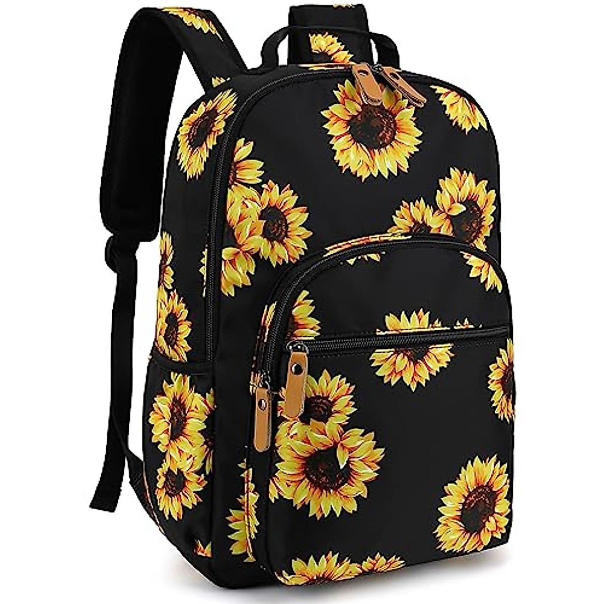 H HIKKER-LINK Sunflower Laptop Backpack for Women Casual Daypack Shoulder Bag Travel Floral Daypack Black