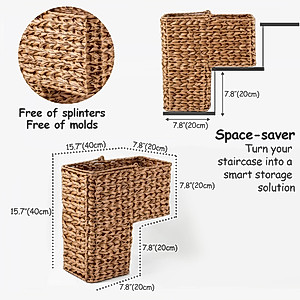 PEMAR Wicker Stair Step Basket, Hand Woven Multi Storey House Staircase Basket Bin, Felt Storage Basket for Stairsteps, Shoe Organising, Laundry Gathering, Toy Storage Organiser