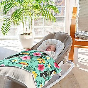 Coikll Tropical Birds and Palm Leaves Baby Blanket Cotton Cozy Throw Blanket Warm Nursery Swaddle Receiving Toddler Blankets 30" x 40