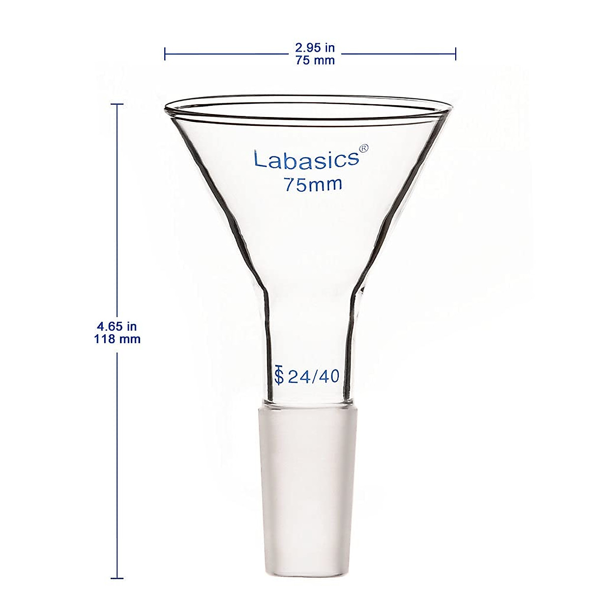 Labasics Glass Short Stem Powder Funnel with 75 mm Top Outer Dimension and 24/40 Inner Joint Filter Funnel Glass Funnel (OD 75mm)