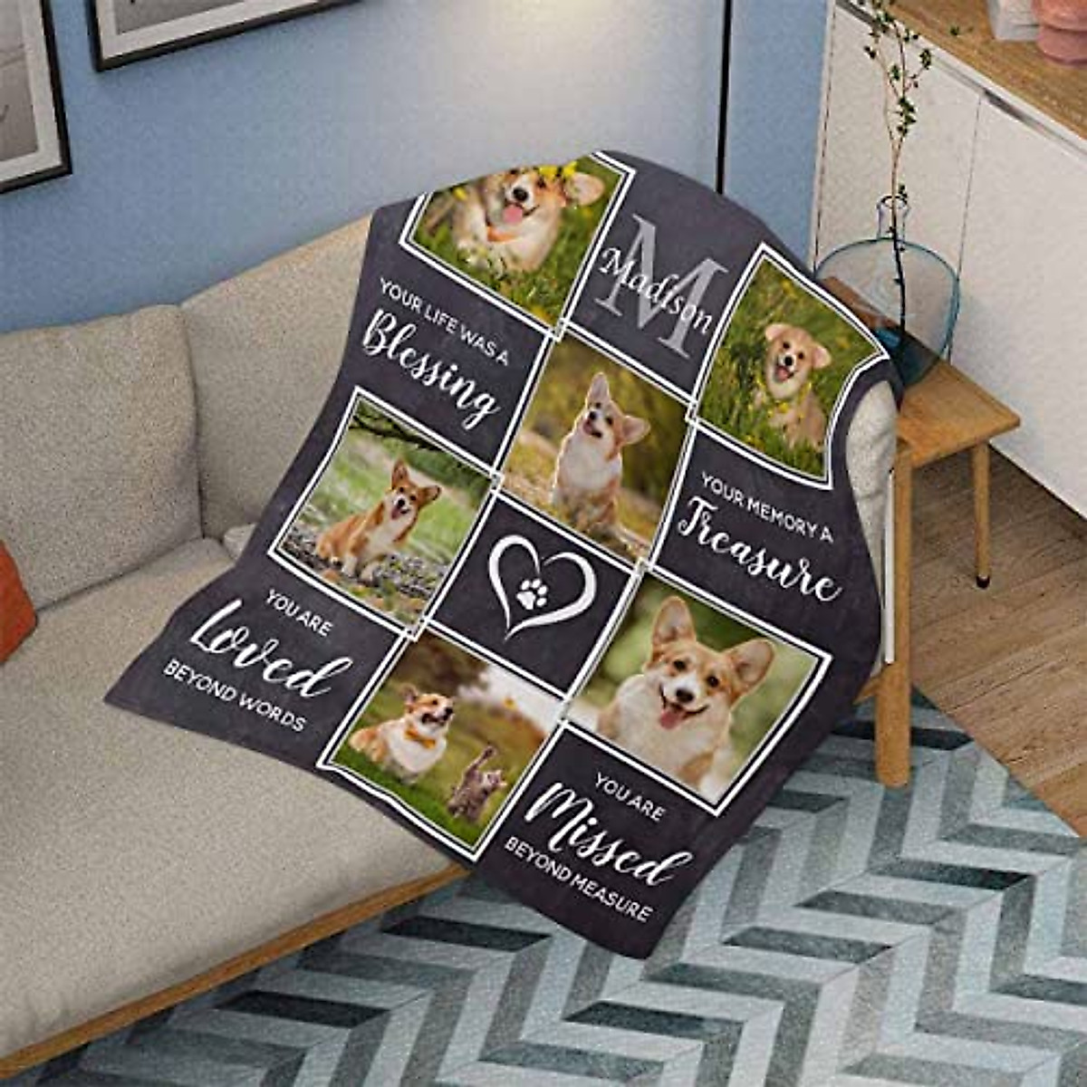 Custom Memorial Blanket Gifts for Dog Lover You Are Missed Beyond Measure Personalized Puppy Photo Collage Fleece Throw Blanket with Picture Name in Loving Memory Blanket for Dog Lost Dog Lover 40 x50