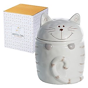 SPOTTED DOG GIFT COMPANY Cat Cookie Jar with Lid, Ceramic Kitchen Canister for Countertop, Cute Novelty Food Storage Container, Cat Kitchen Accessories Decor Gifts for Cat Lovers, White 47oz