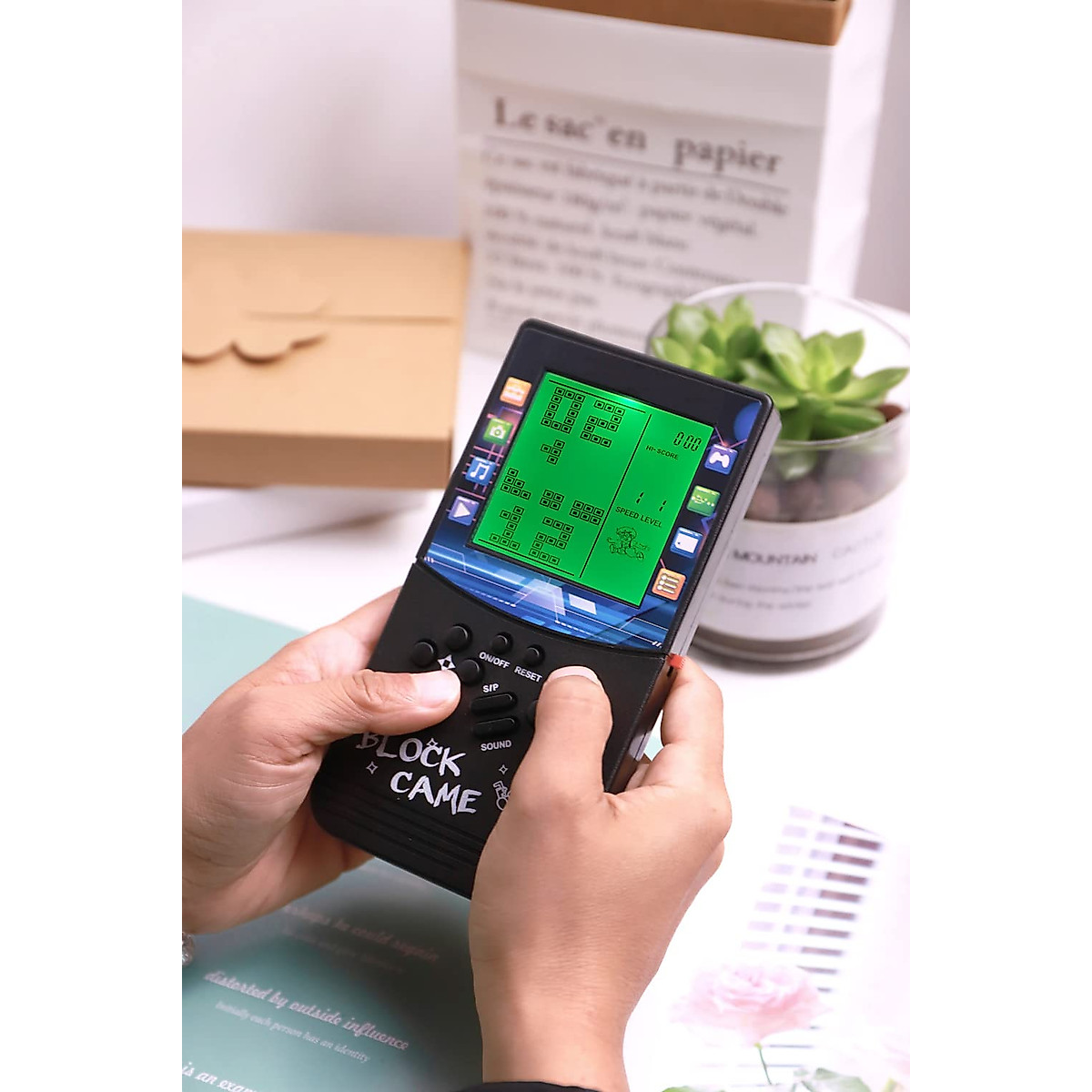 HLF New Large Screen Brick Game Console Green Backlight Built-in 23 Multi-Mode Block Games Classic Nostalgia Puzzle Speed and Difficulty can be Adjusted Suitable as a Gift for Kids (Black)