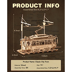 RoWood 3D Puzzles for Adults,Car Model Kit, 3D Wooden Puzzle Mechanical Tram Model,Wood Building Kit, Assembly Time 5H,Unique Gifts for Teens&Adults
