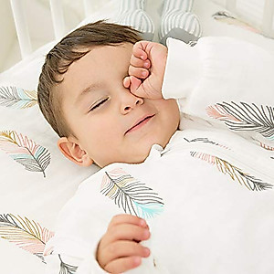 LifeTree Soft Fitted Crib Sheet - Feather Print Premium Cotton Unisex Toddler Bed Sheets for Baby Girls or Baby Boys - Fits Standard Crib Mattress