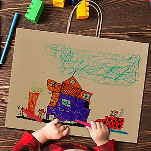 Gatherfun 50PCS 16”x6”x12” Natural Kraft Customizable Paper Bags with Handles, Shopping Bag, Paper Gift Bag, Retail Bags, Party Favor Bags with Handles