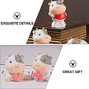 Happyyami 5pcs Mini Cute Cow Ornament Chinese Zodiac Figurines ox Statue Bonsai Ornament Lucky ox Lucky Cow Figure Cow Cake Figure Cow Figure Figurine Cow Statues Animal Resin Blush Embossed