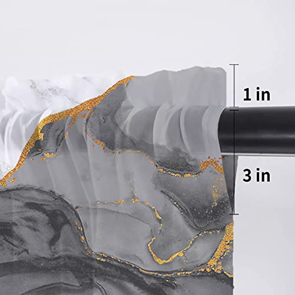 Chiffon Window Valance Kitchen Curtains Grey White Marble Crack,Rod Pocket Tier Curtain Light Filter Panel,Gold Foil Lines Abstract Art Windows Valances Drapes for Bedroom,Bathroom 54x18In