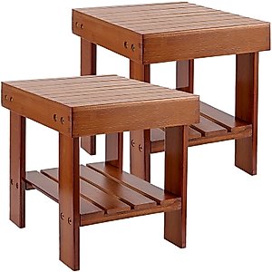 ZEONHAK 2 Pack 11 x 9 x 10 Inches Bamboo Step Stool, Bamboo Foot Stool, Bamboo Small Seat Stool for Garden, Living Room, Kitchen, Bathroom, Bedroom