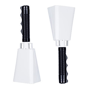 Steel Cowbell with Handle 8 Inch Cow Bells Noise Makers, 2 Pack Large Cowbells for Sporting Events, Hand Percussion Cowbells Cheering Bell for Football Game Party Concert Graduation School (White)