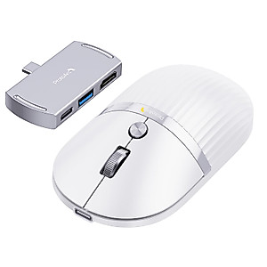 ProtoArc USB C Wireless Bluetooth Mouse, Multi-Device HubMouse with Type C Hub Portable Silent Rechargeable Computer Laptop Mouse for ipad, PC, Tablet, MacBook, Surface Pro-Silver