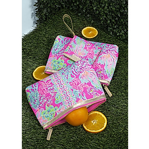 Lilly Pulitzer Pink Insulated Snack Bags with Zip Closure, 2-Pack Reusable Food Pouches for Kids/Adults, Seaing Things