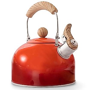 ROCKURWOK Whistling Tea Kettle, 2.5 QT / 80 OZ, Gradient Red Teapot, Universal Base for Induction | Gas | Electric | Halogen | Radiant, Cool Toch Foldable Handle, Vintage