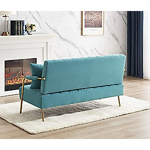 Loveseat Modern 2 Seater Sofa Comfortable Australian Cashmere Fabric Sofa with Two Throw Pillows Blue (Blue)