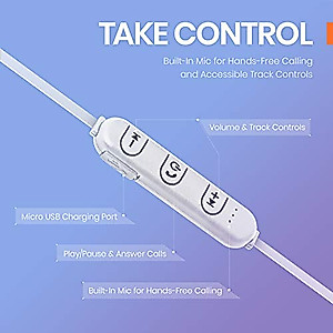 Helix Audioflex Wireless Earbuds, 5.0 Bluetooth Headphones, Enhanced Bass, Built-in Track Controls and Microphone for Hands-Free Calling, Bluetooth Earbuds for Workout, Sports, Running, Gym - White