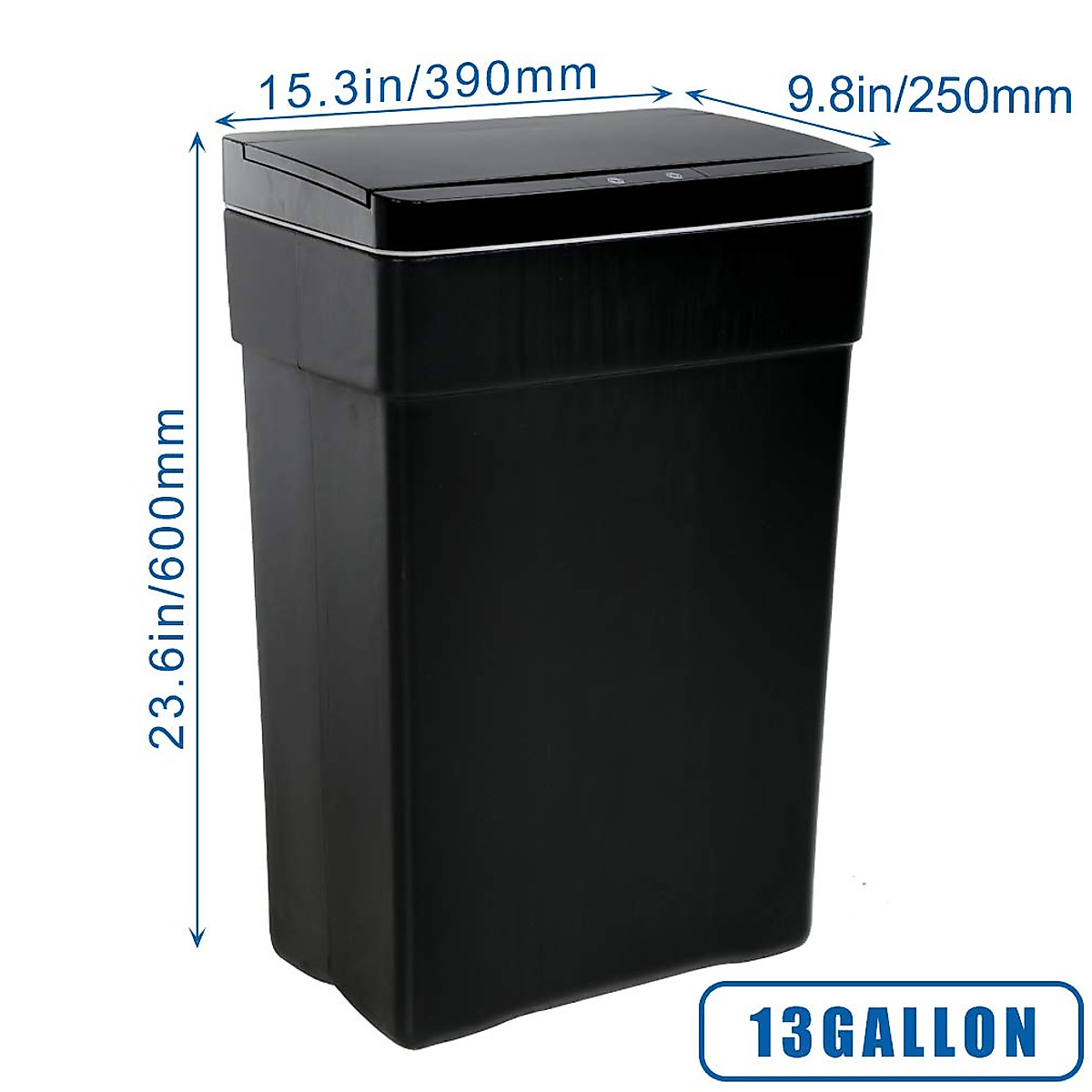 13 Gallon Trash Can Automatic Kitchen Trash Can Touch Free High-Capacity Garbage Can with Lid for Bedroom Bathroom Home Office 50 Liter (Black)