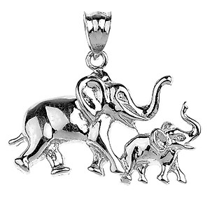 Animal Kingdom Sterling Silver Elephant with Mother and Child Lucky Charm Pendant