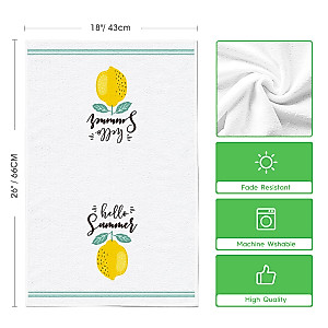 Artoid Mode Hello Summer Lemons Kitchen Dish Towels, 18 x 26 Inch Seasonal Summer Fruit Ultra Absorbent Drying Cloth Tea Towels for Cooking Baking Set of 2