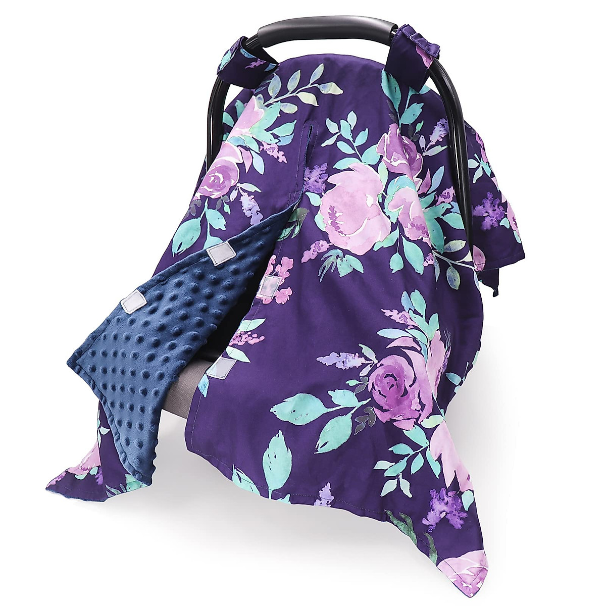 TANOFAR Peekaboo OpeningCar Seat Cover for Babies & Nursing Pillow Cover, Purple Flower Car seat Canopy for Boys Girls, Breastfeeding Pillow Slipcover, Soft Fabric Fits Snug On Infant