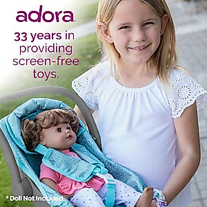 Adora Glam Sparkly & Glittery Aqua Car Seat Carrier, Baby Doll Car Seat That Fits up to 20" Dolls and Stuffed Animals, Birthday Gift for Ages 2+ - Blue Glitter