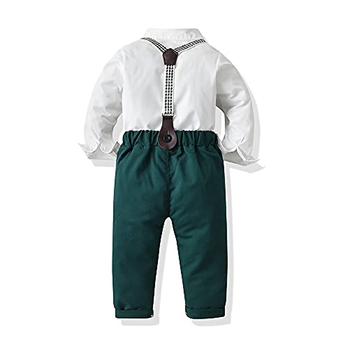 JunNeng Baby Boy Outfits Suits Formal Clothes Sets,Toddler Gentleman Bowtie Dress Shirt+Suspender Pants Wedding outfit,Green